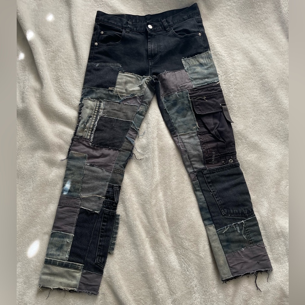 Mind Control Ripped Patchwork Skinny Jeans - Gem
